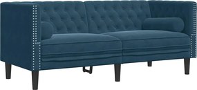 2dílná sedací souprava Chesterfield s podhlavníky modrá samet 3209299