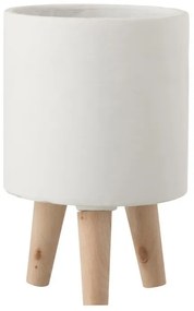 Cementový bílý květináč na dřevěných nožkách - Ø16*24,5 cm