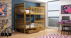Dřevěná patrová postel Monika 80x200 cm s úložným prostorem - dub
