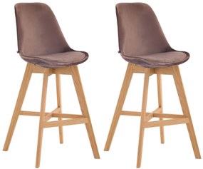 Barová židle Cannes ~ samet, dřevěné nohy natura (SET 2 ks)  - Hnědá