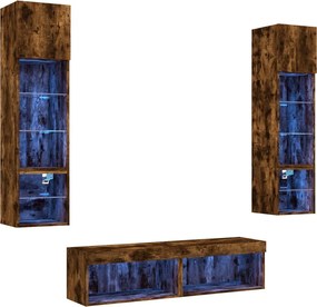 vidaXL 6dílná obývací stěna s LED osvětlením kompozitní dřevo [3216626] Barva: kouřový dub