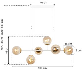 Závěsné svítidlo Paris, 6x medové skleněné stínítko, W/G