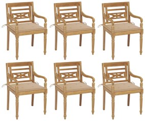 Židle Batavia 6 ks s poduškami masivní teakové dřevo,  3073325
