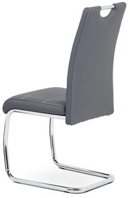 AUTRONIC Jídelní židle, potah šedá ekokůže, bílé prošití, kovová pohupová podnož, chrom