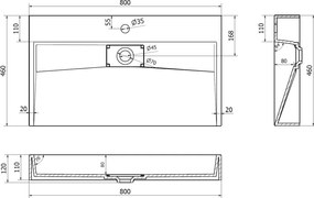 Mexen Ava, umyvadlo na desku z konglomerátu 80 x 46 cm, bílá, 23018001
