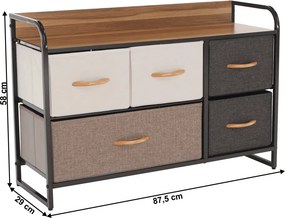 Komoda s látkovými šuplíky, béžová/hnědá, HAZEL TYP 4