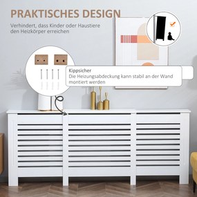 HOMCOM Nastavitelný kryt radiátoru s horní policí z MDF a dřeva, 140-202x19x82,5 cm, bílý