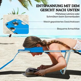 Gartenliege, Liegestuhl mit gepolsterter Gesichtsöffnung, Massage-Liege für draußen, Seitentasche, Stoff, Metall, Blau