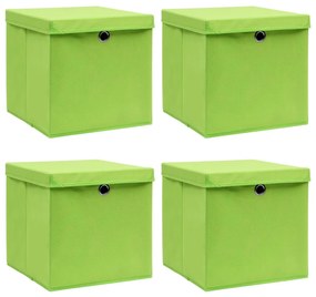 Úložné boxy s víky 4 ks zelené 32 x 32 x 32 cm textil 288370