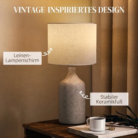 HOMCOM Stolní lampa, lampička na stůl, noční lampička, lampička na psací stůl s keramickým podstavcem, lněným stínidlem, 22x22x45 cm písková+béžová