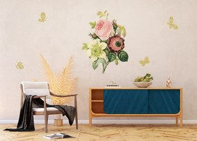 Samolepka na zeď Francouzská Růže a Zlaté Motýly | 65 x 85 cm | DF0456