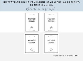 MEDVĚDÍ ČESNEK - Samolepka na kořenky 3 x 4 cm - DomaLEP varianta: PRŮHLEDNÁ - základní písmo
