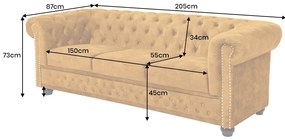Designová trojsedačka Chesterfield 205 cm hořčičný samet