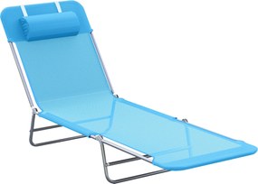 Skládací lehátko Outsunny s polohovatelným opěradlem a polštářem, zahradní, plážové a kempovací lehátko, modré | Aosom