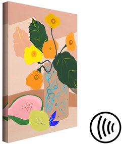 Obraz Květiny ve váze (1-dílný) svislý - kytice a exotické ovoce