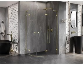 Mexen Lunar, L pravý půlkruhový sprchový kout 100 x 80 cm, 8mm čiré sklo, zlatý matný profil, 833L-100P-080L-55-00