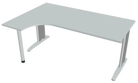 Stůl ergo oblouk pravý 180×120/80 cm - Hobis Cross CE 1800 P Dekor stolové desky: šedá, Dekor lamino podnože: bílá, Barva nohou: Stříbrná