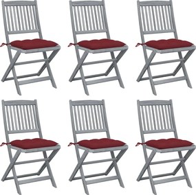 vidaXL Skládací zahradní židle s poduškami 6 ks masivní akáciové dřevo [3065450] Barva: vínová červená
