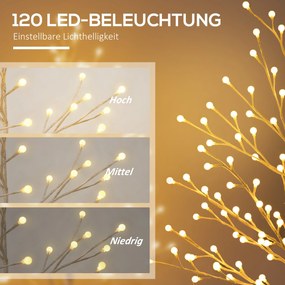 HOMCOM Strom se světly 150 cm bříza se 120 teplými bílými LED diodami, 3 úrovně jasu, umělá bříza na párty, svatby a Vánoce IP44 | Aosom.de