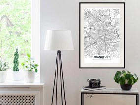 Plakát Mapa Frankfurtu - černobílá mapa německého města s popiskem