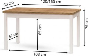 Rozkládací jídelní stůl PARMA | 120x80 cm | masiv buku + LDT 36 mm s ABS hranou | KVALITNÍ ZPRACOVÁNÍ | bílá/dub wotan