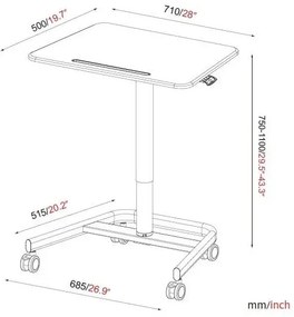 D107B Pojízdný stolek na notebooky a laptopy Černý | Nosnost 10 kg