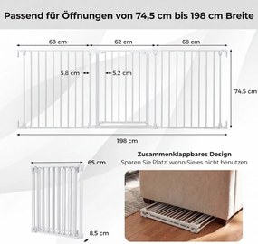 Costway 3 TLG. Baby gate with double locking a two-sided swivel mechanism safety