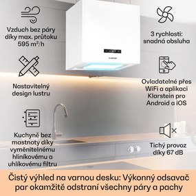 Klarstein Kronleuchter Smart, digestoř, 40 cm, ostrůvková, 595 m³/h, ovládání přes aplikaci, LED panel, bílá