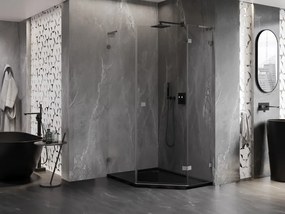 Mexen Lunar, L pravý výklopný pětiúhelníkový sprchový kout 90x100 cm průhledný, profil grafit broušený, 831L-090P-100L-66-00-P