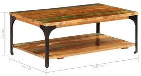 Konferenční stolek s policí - recyklovaný masiv | 100x60x35 cm