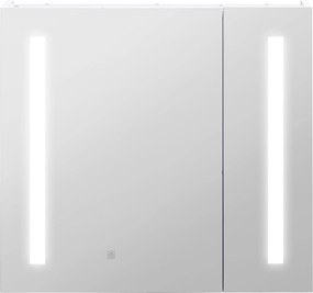 kleankin Nástěnná zrcadlová skříňka do koupelny s LED osvětlením, 2 dveře s 3 úrovněmi, 70 x 15 x 65 cm, bílá