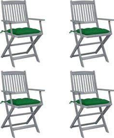 vidaXL Skládací zahradní židle s poduškami 4 ks masivní akáciové dřevo [3064526] Barva: Zelená