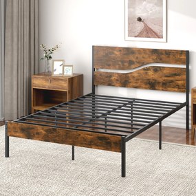 Costway Kovový rám postele pro matraci průmyslová s dřevěným čelem a podnožkou