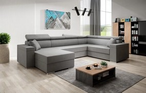 Rozkládací rohová sedačka SVENIA BIS GO U 340x210cm - rozklad a úložný prostor šedá - Soro 90 pravý roh