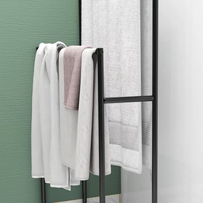HOMCOM Věšák na ručníky, volně stojící věšák se 2 držáky na ručníky, věšák na ručníky do koupelny, kov, 66 x 20 x 110 cm, černý | Aosom
