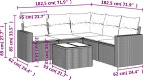 6dílná zahradní sedací souprava s poduškami černá polyratan 3251293