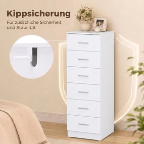 HOMCOM Komoda se 6 zásuvkami, moderní ložnicová komoda, úložná skříňka, 40 x 110 cm, bílá s dekorativním dřevěným vzhledem