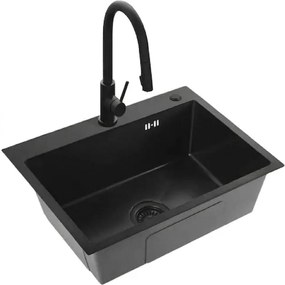 Rea Liam, ocelový kuchyňský dřez 530x450x200mm + sifon, černá matná, ZLE-06008