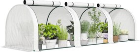 Outsunny mini skleníkový tunel pro rajčata 3 × 1 × 0,80 m, práškově lakovaný ocelový rám, vysokohustotní PE 140 g/m², odolný proti UV, 3 rolovací zip-
