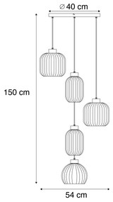 Designová závěsná lampa černá s kouřovým sklem 5-světel - Ana