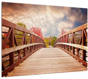 Skleněný obraz - dřevěný most (70x50 cm)