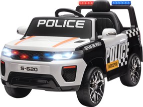 AIYAPLAY dětské policejní elektrické auto s dálkovým ovládáním, dvojitý motor, siréna, 4-kolová odpružení a světla, bílé