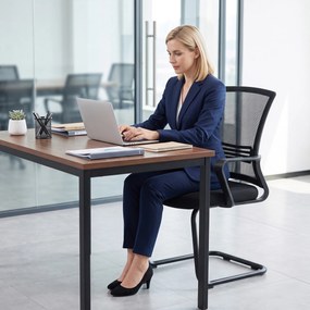 HOMCOM Sada 2 ergonomických židlí k psacímu stolu bez koleček, polstrované konferenční židle s podnoží ze svařovaného rámu pro čekárny a recepci, čer…