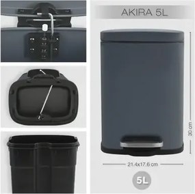 Spirella AKIRA pedálový odpadkový koš 5 L matná šedá / ocel