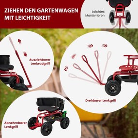 Costway Mobile Gardening Seat Zahradní vozík Řiditelný vozík na nářadí s úložným