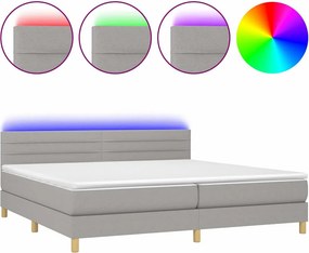 Box spring postel s matrací a LED světle šedá 200x200 cm textil 3133821