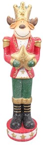 Červeno-zelená vánoční dekorace socha Sob s hvězdou - 24*20*80 cm
