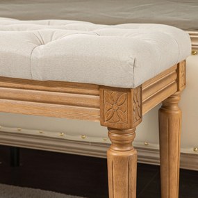 HOMCOM Lavice, čalouněná lavice se vzhledem lnu, dřevěné nohy, lavice do ložnice, obývacího pokoje, předsíně, 120 x 41 x 48 cm, krémová | Aosom
