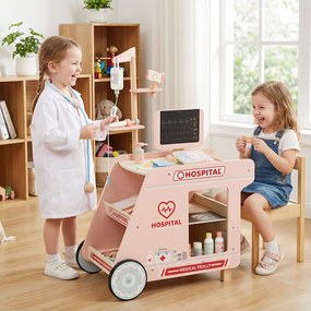 Costway Dřevěný lékařský vozík pro hraní rolí s vozíkem a CT přístrojem