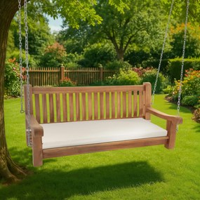 Houpací lavice Joyce s sedací polštář 150 cm + teak – krémová